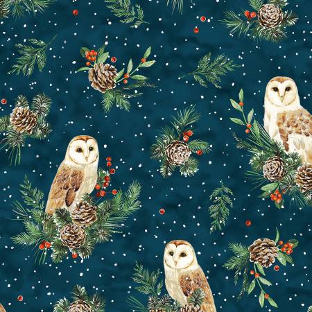 Winter Owls - Cozy Cottage - Navy/Silver – the-sew-op