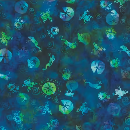 Frog and Lily Pads - Bali Batik - Sapphire – the-sew-op